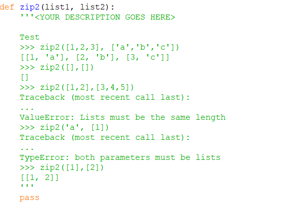 Solved Exercise 1 def zip2 (listi, list2) - returns a new | Chegg.com