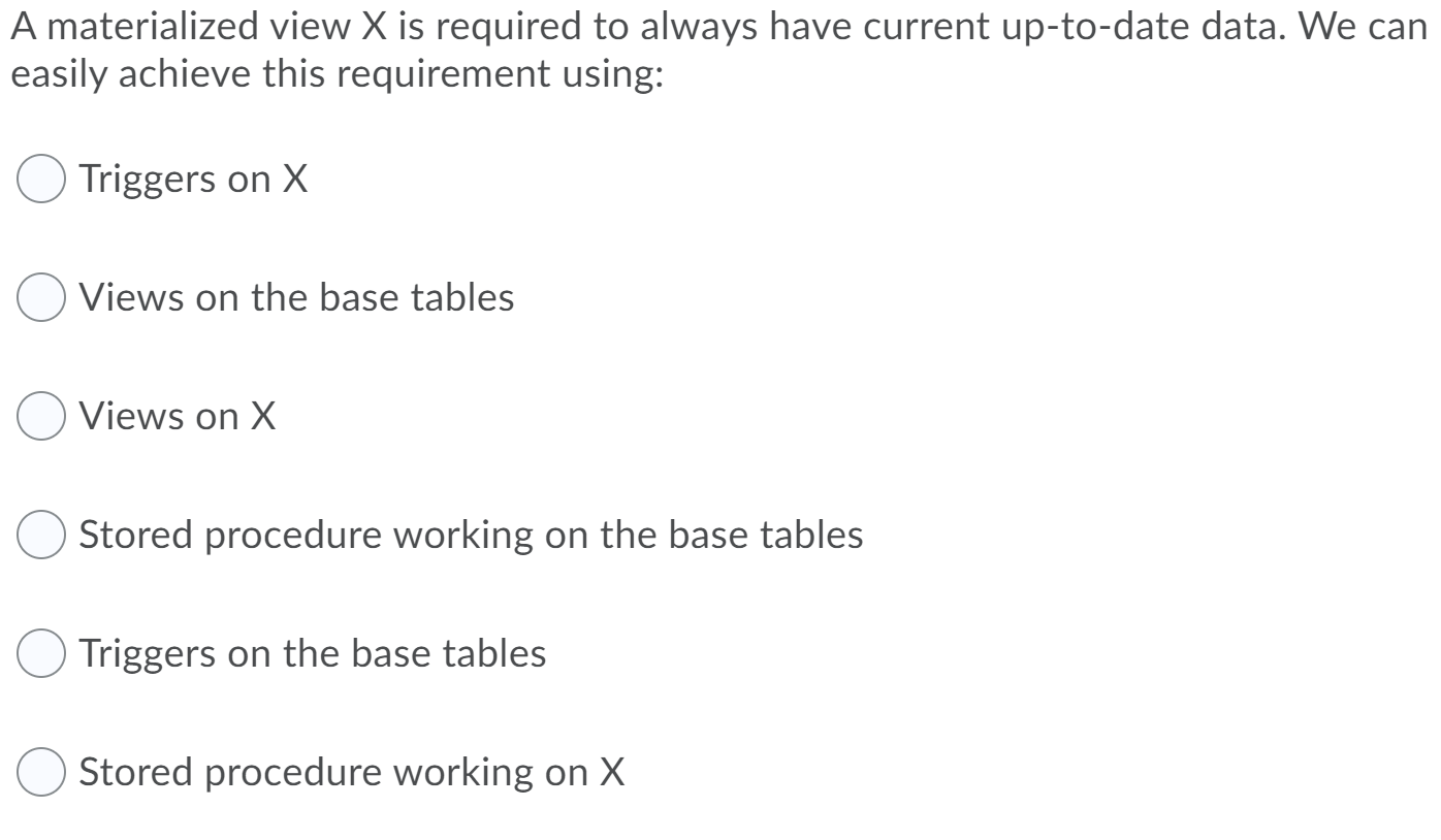 Solved A materialized view X is required to always have | Chegg.com