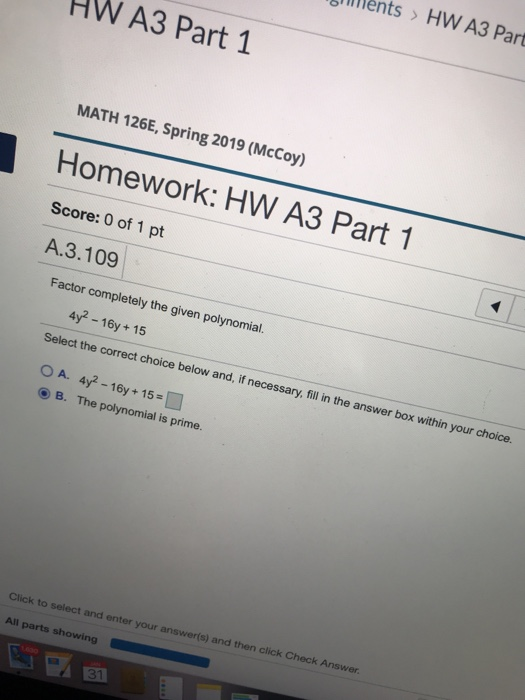 Solved iMents HW A3 Part HW A3 Part 1 MATH 126E, Spring 2019 | Chegg.com