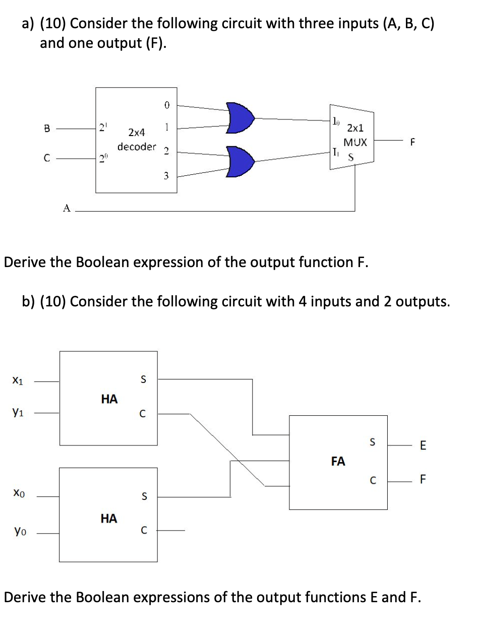 Solved a) (10) Consider the following circuit with three | Chegg.com