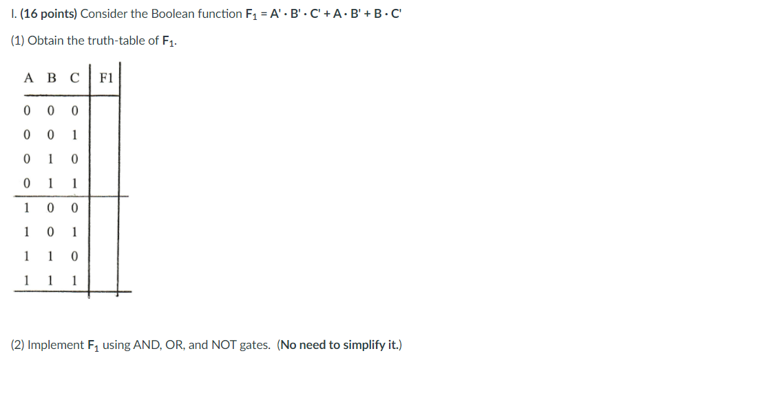 Solved 1. (16 points) Consider the Boolean function F1 = | Chegg.com