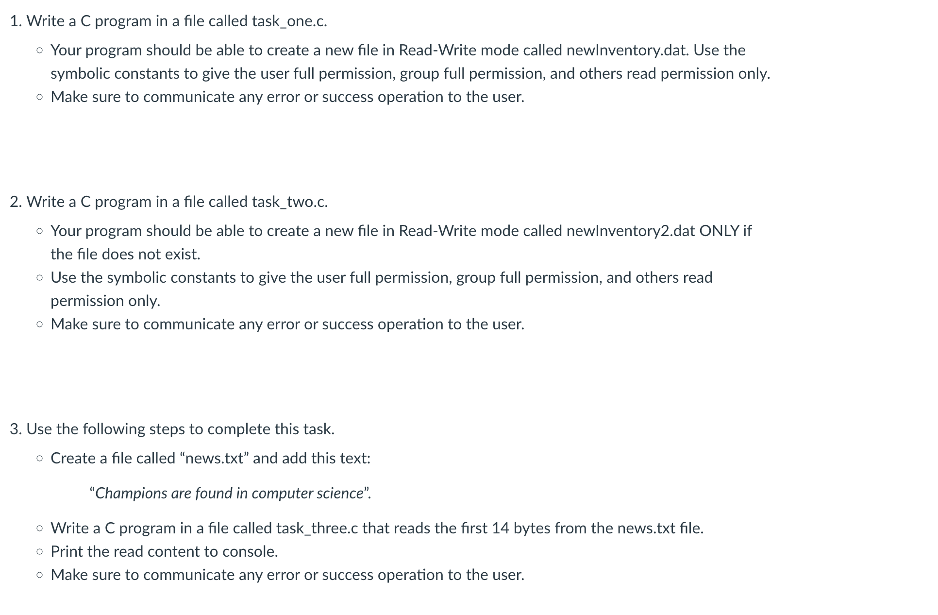 Solved Write a C program that will create a new file in | Chegg.com