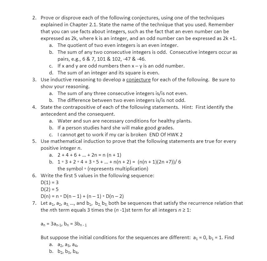 Solved 2 Prove Or Disprove Each Of The Following