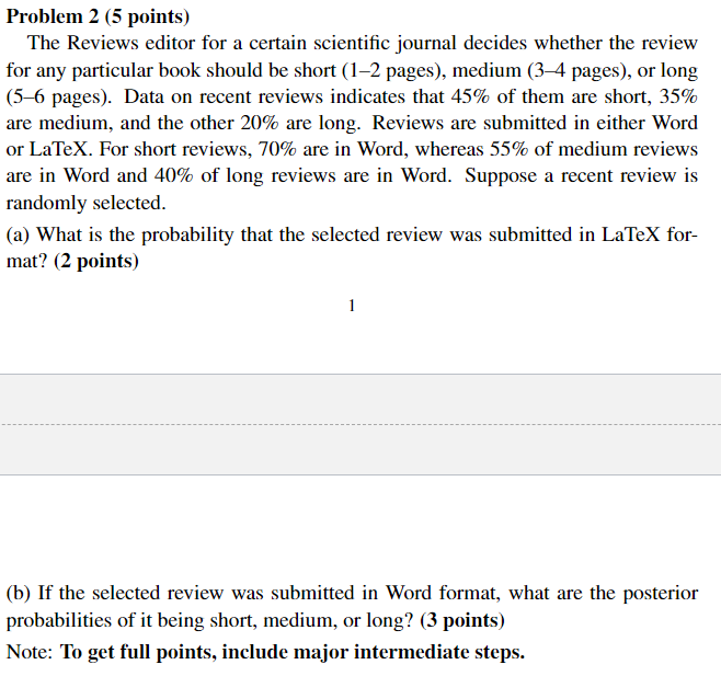 Solved Problem 2 (5 points) The Reviews editor for a certain | Chegg.com