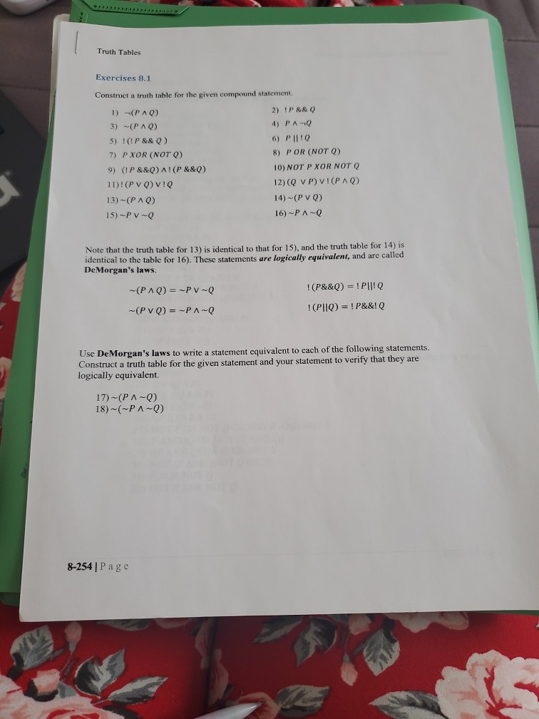 Solved Truth Tables Exercises 8.1 Construct a truth table | Chegg.com