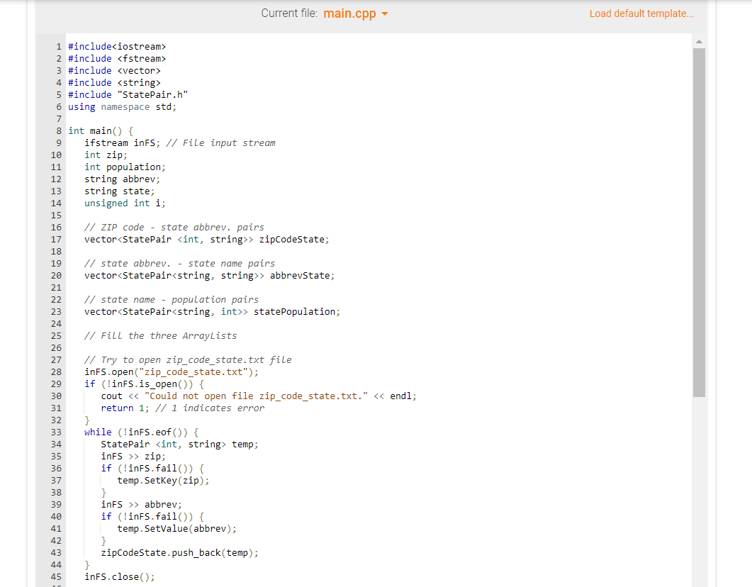 Solved 13 5 LAB Zip Code And Population class Templates Chegg