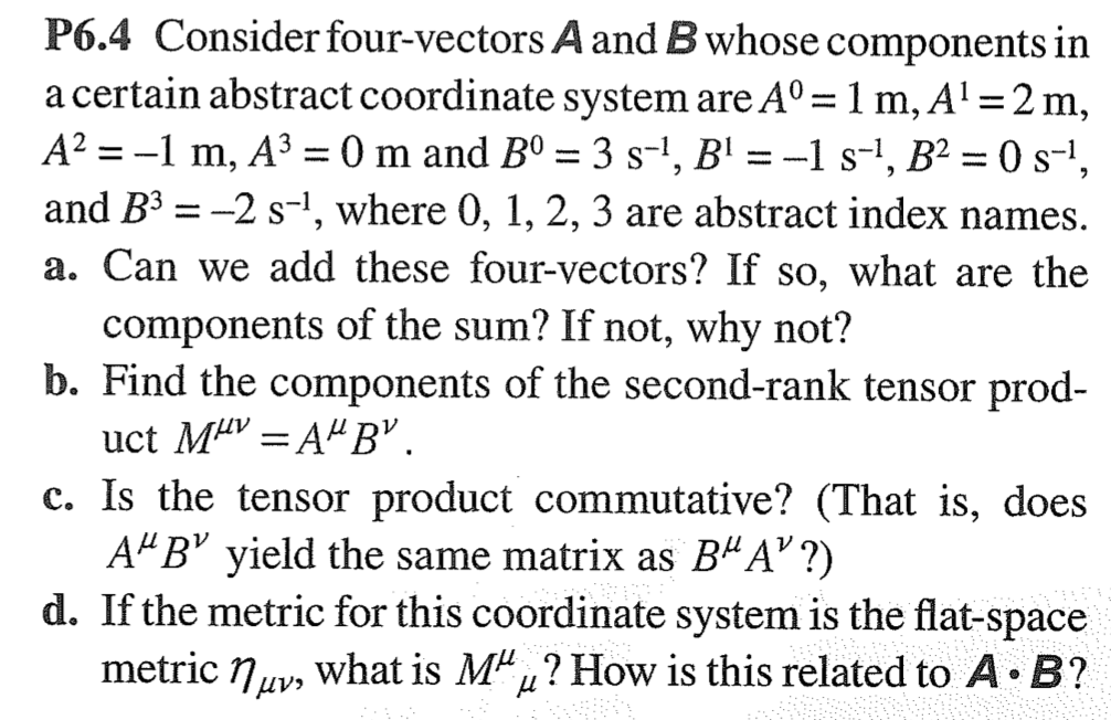 Solved P6.4 Consider four-vectors A and B whose components | Chegg.com