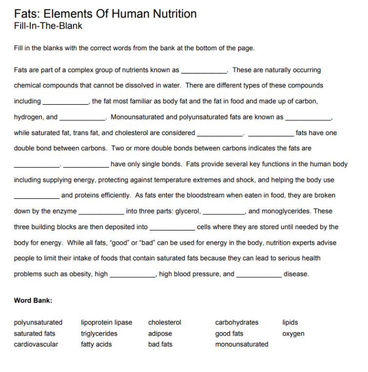 Solved Fats: Elements Of Human Nutrition Fill-In-The-Blank | Chegg.com