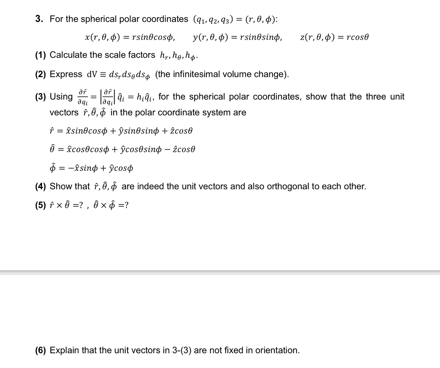 Solved 3. For the spherical polar coordinates | Chegg.com