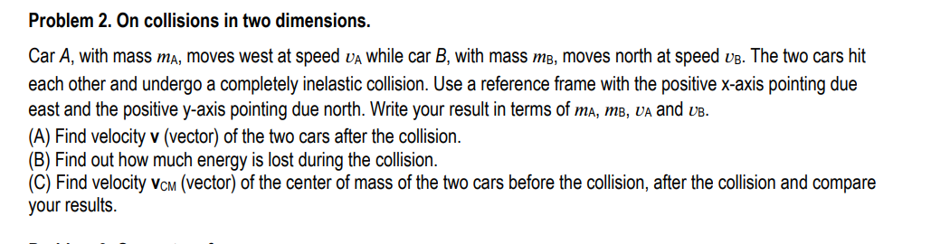 Solved Problem 2. On collisions in two dimensions. CarA, | Chegg.com