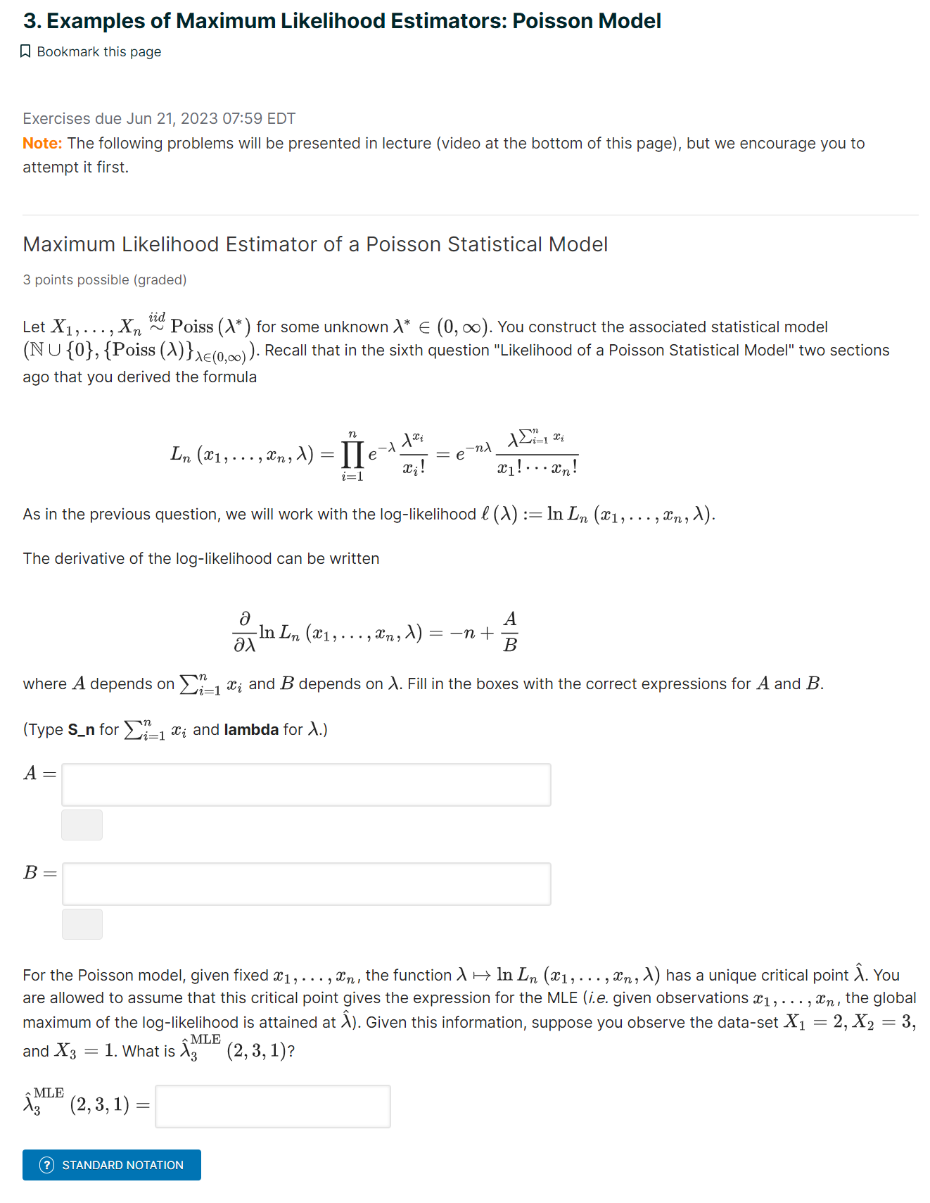 Solved 3. Examples of Maximum Likelihood Estimators: Poisson | Chegg.com