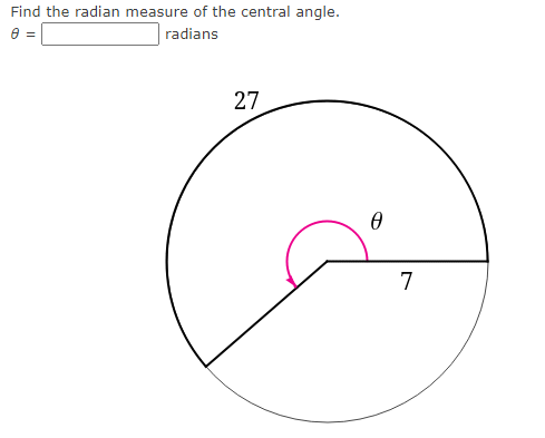 Solved Find the radian measure of the central angle. radians | Chegg.com