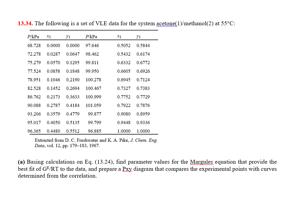 13.34. The following is a set of VLE data for the | Chegg.com