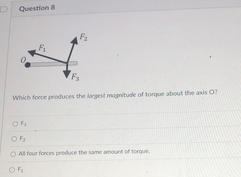 Solved D Question 8 F2 F1 F3 Which force produces the | Chegg.com