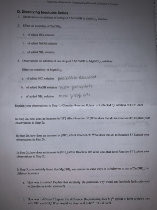 Solved Experiment 22 Data and Observations: Properties of | Chegg.com