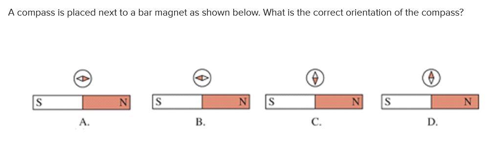 Solved A compass is placed next to a bar magnet as shown | Chegg.com