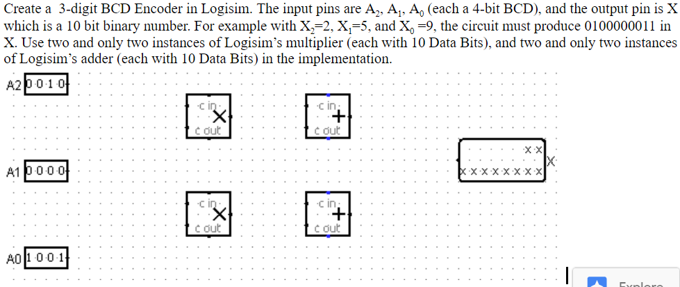 Create a 3-digit BCD Encoder in Logisim. The input | Chegg.com