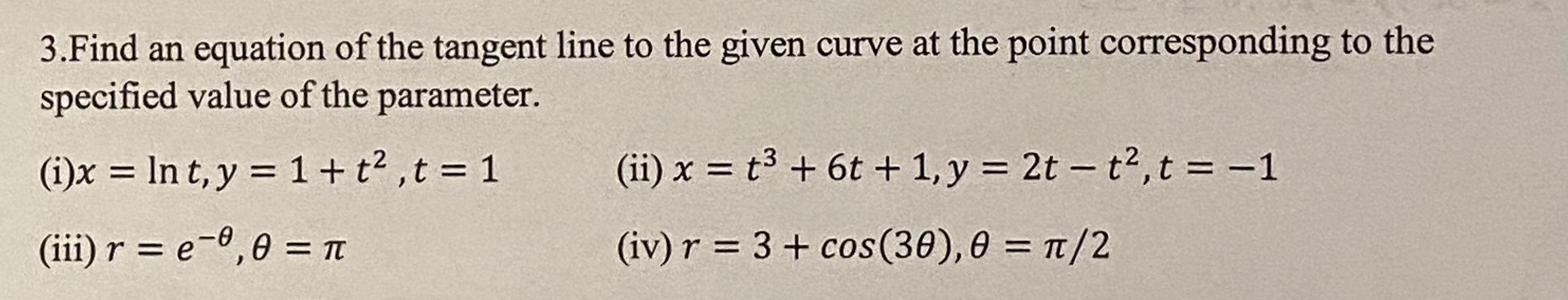 Solved 3.Find an equation of the tangent line to the given | Chegg.com