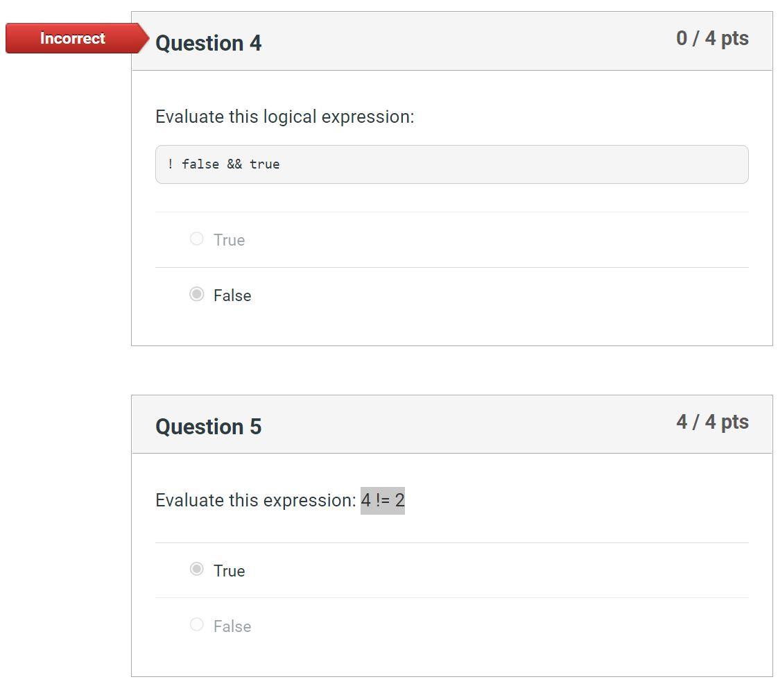 Solved Evaluate this logical expression: ! false \&\& true | Chegg.com