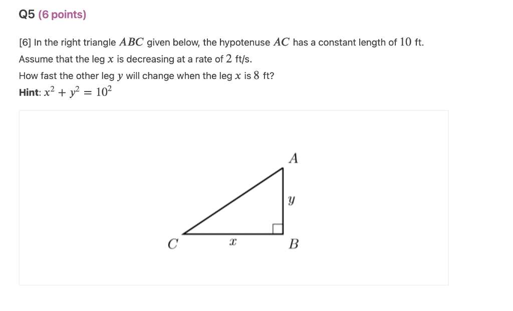 Solved [6] In the right triangle ABC given below, the | Chegg.com