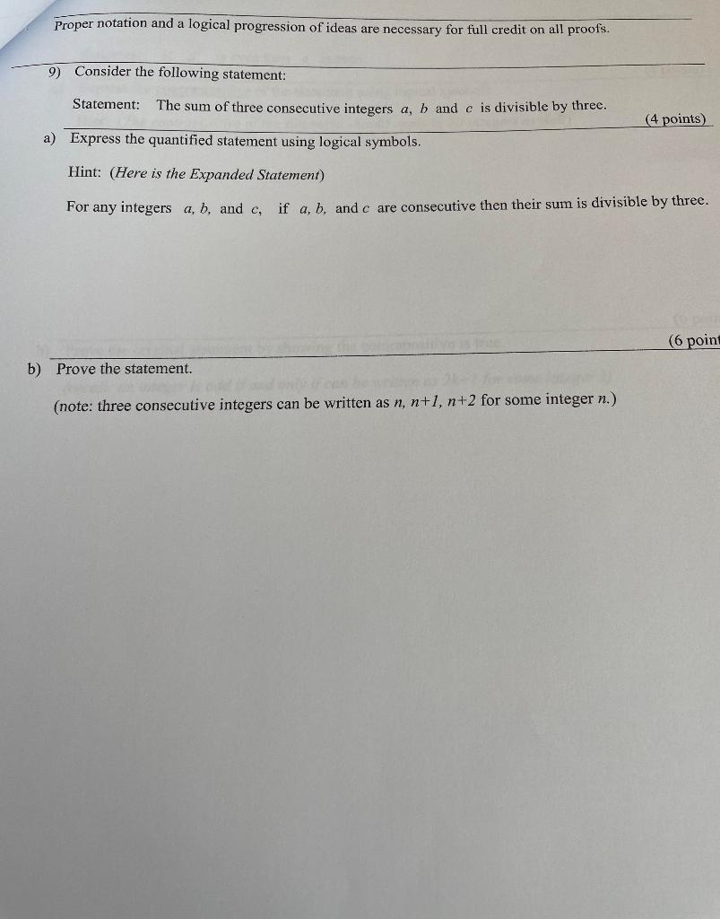 Solved Proper notation and a logical progression of ideas | Chegg.com
