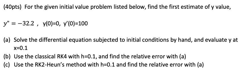 Solved (40pts) For the given initial value problem listed | Chegg.com Solved (40pts) For the given initial value problem listed | Chegg.com