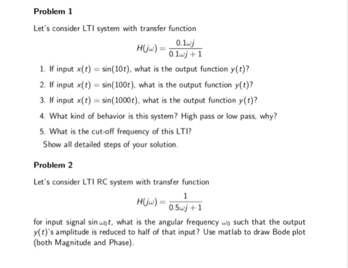 Solved Problem 1 Let's consider LTI system with transfer | Chegg.com