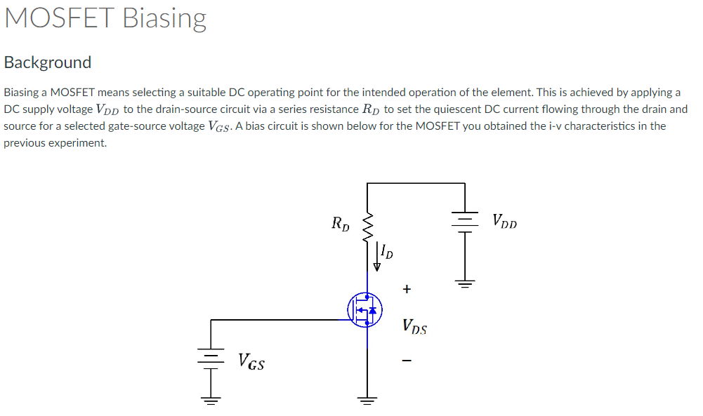 Biasing a MOSFET means selecting a suitable DC | Chegg.com