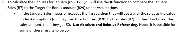 Solved 9. To calculate the Bonuses for January (row 17), you | Chegg.com