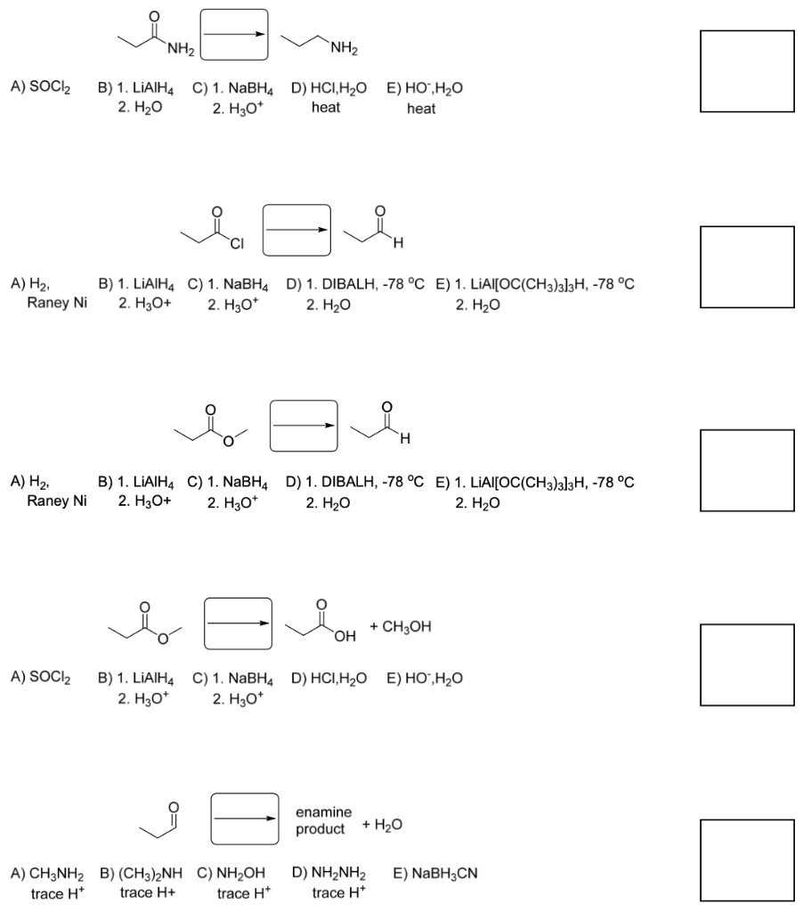 Solved A) SOCl2 B) 1. LiAlH4 C) 1. NaBH4 D) HCl,H2O E) | Chegg.com