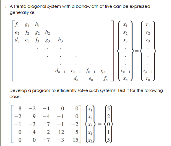 Solved A Penta diagonal system with a bandwidth of five can | Chegg.com