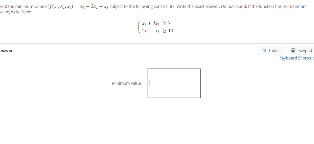 Solved FInd the minimum value of f(x1,x2,x3)=x1+2x2+x3 | Chegg.com