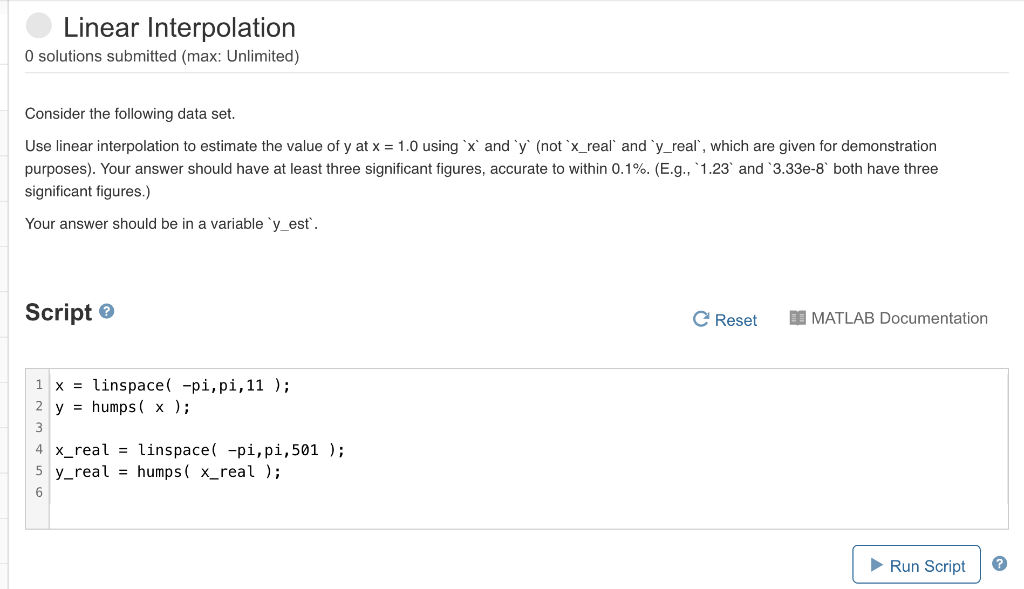 Linear Interpolation O solutions submitted (max: | Chegg.com