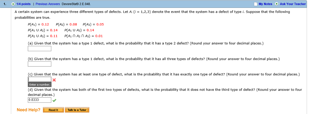 Solved 1/4 points I Previous Answers DevoreStat9 2.E.048. A | Chegg.com