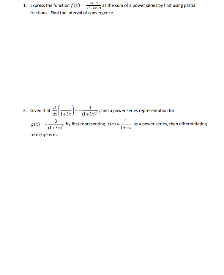 Solved 1. Express the function f(x)=x2−4x+32x−4 as the sum | Chegg.com