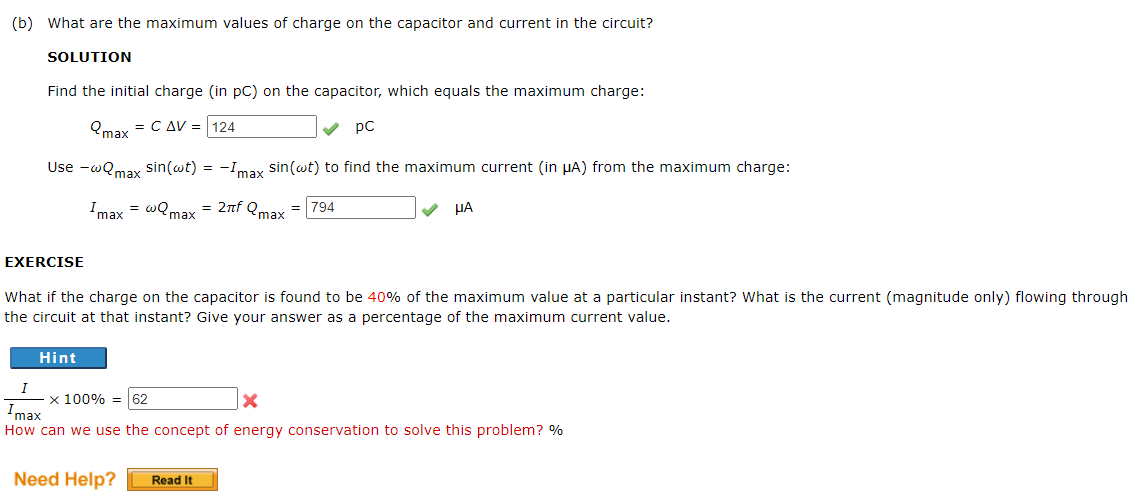 Solved (b) What are the maximum values of charge on the | Chegg.com