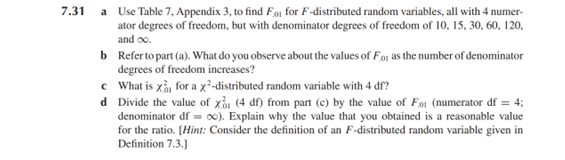 7.31 ﻿a) ﻿Use Table 7, ﻿Appendix 3, ﻿to find F.01 | Chegg.com