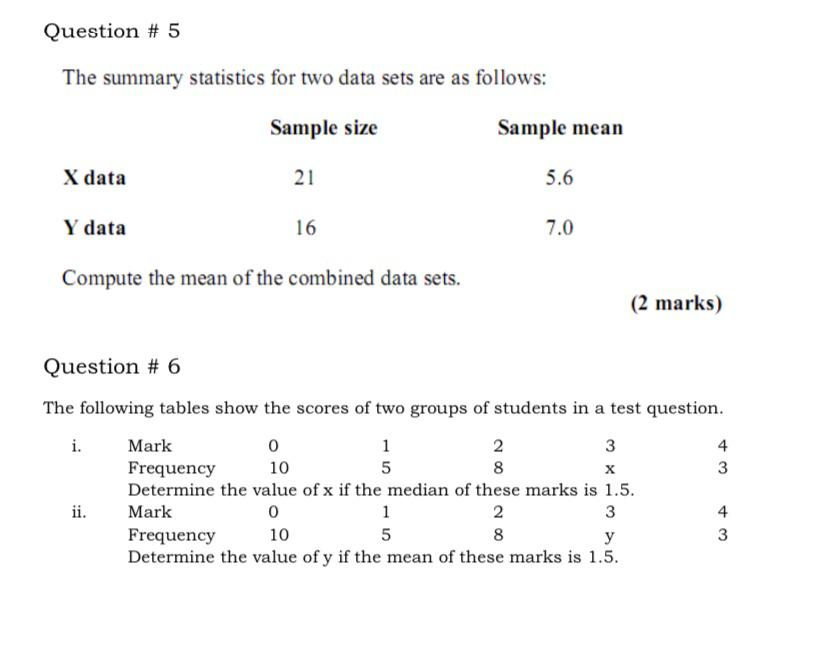 Solved Question # 5 The summary statistics for two data sets | Chegg.com