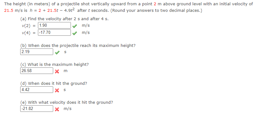 Solved The height (in meters) of a projectile shot | Chegg.com