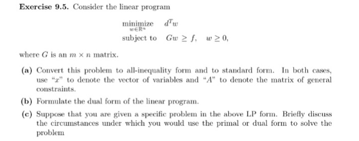 Solved Consider the linear program minimize_ w elementof | Chegg.com