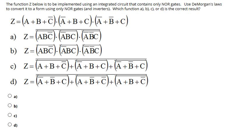 Solved The function Z below is to be implemented using an | Chegg.com