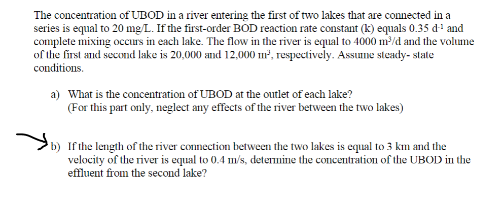Solved The concentration of UBOD in a river entering the | Chegg.com