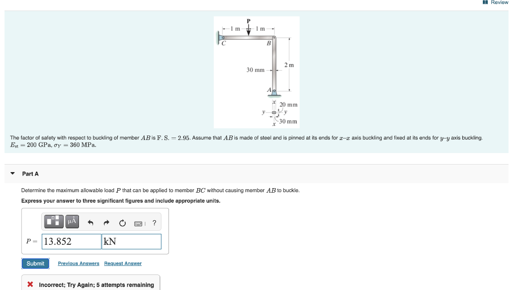 Solved 1 Review 1 m 1 m B 2 m 30 mm AL 20 mm 日」 30 mm its | Chegg.com