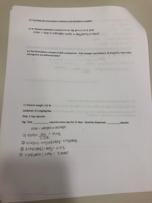 Solved 6.) Translate the prescription notations and | Chegg.com