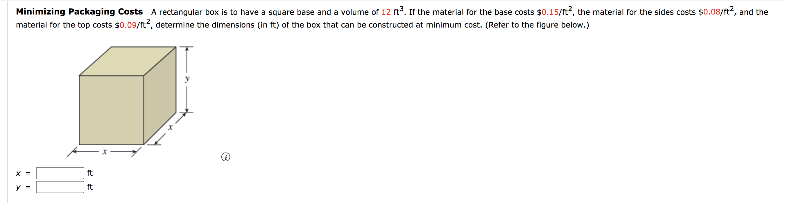 Solved Minimizing Packaging Costs A rectangular box is to | Chegg.com