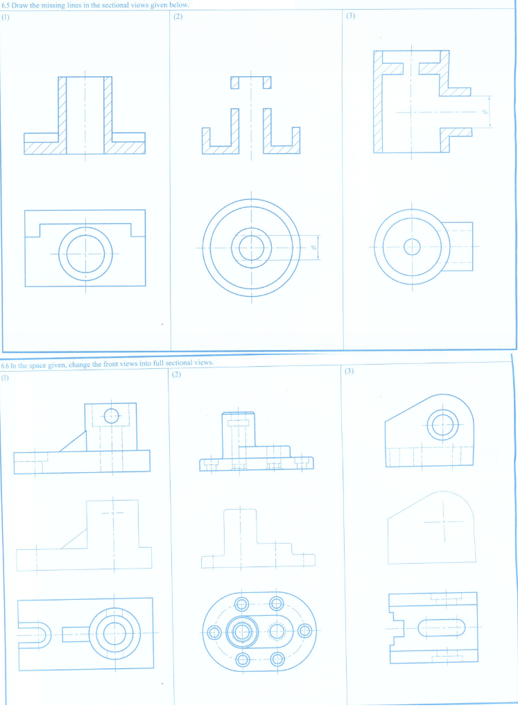 Solved 6.5 Draw the missing lines in the sectional views | Chegg.com
