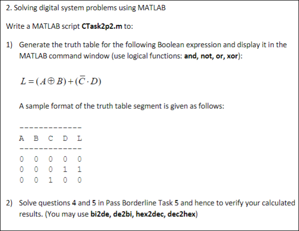 Solved 2. Solving digital system problems using MATLAB Write | Chegg.com