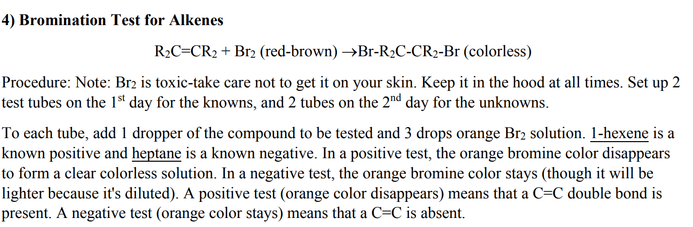 Solved 4) Bromination Test for Alkenes R2C=CR2 + Br2 | Chegg.com
