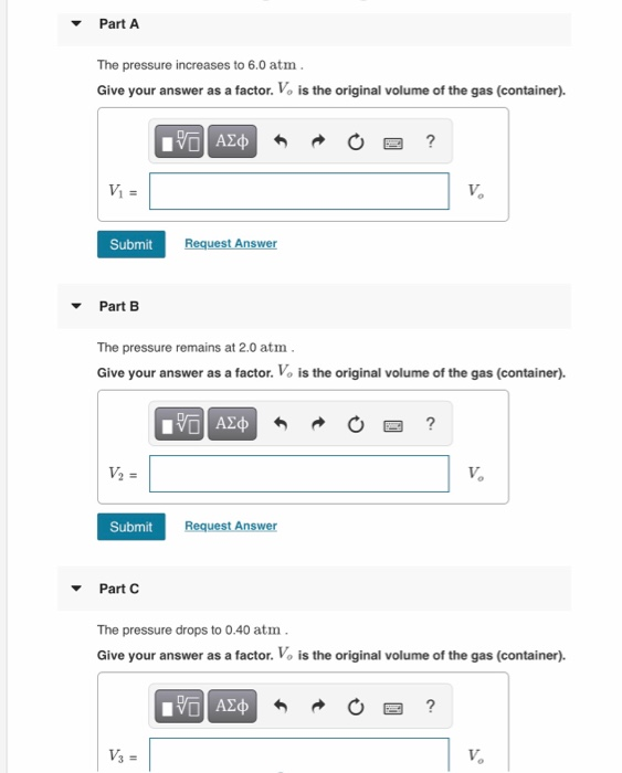 Solved A gas at a pressure of 2.0 atm is in a closed | Chegg.com