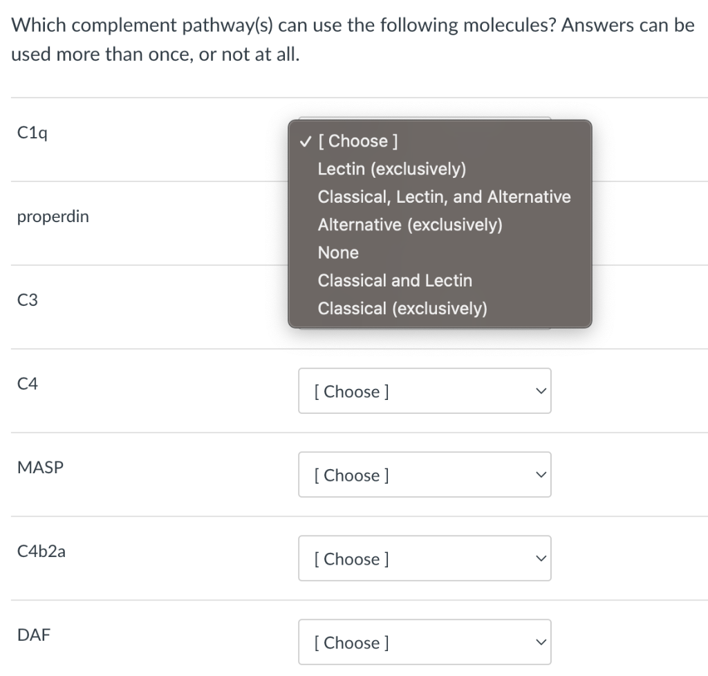 Solved Match the following components of complement with | Chegg.com